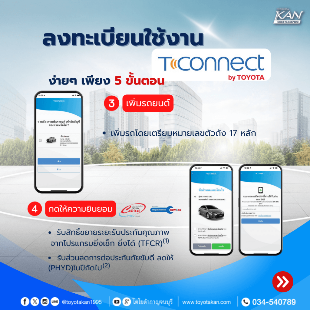 ขั้นตอนลงทะเบียน T-Connect - โตโยต้า กาญจนบุรี register T-Connect